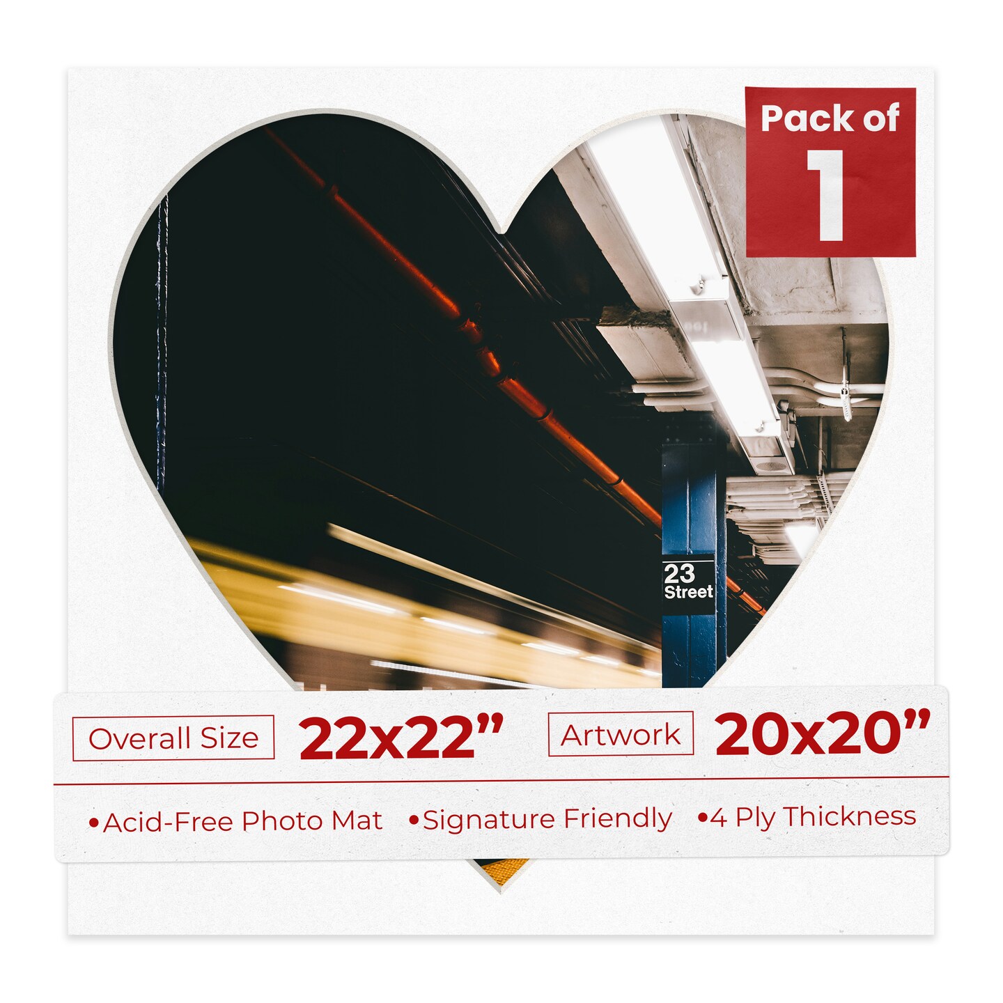 White with Black Core Mat Board for 22x22 Frames - Heart Opening for ...