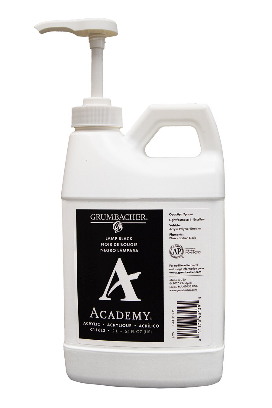 Grumbacher Academy Acrylic, 2 Liters, Color: Lamp black | Michaels