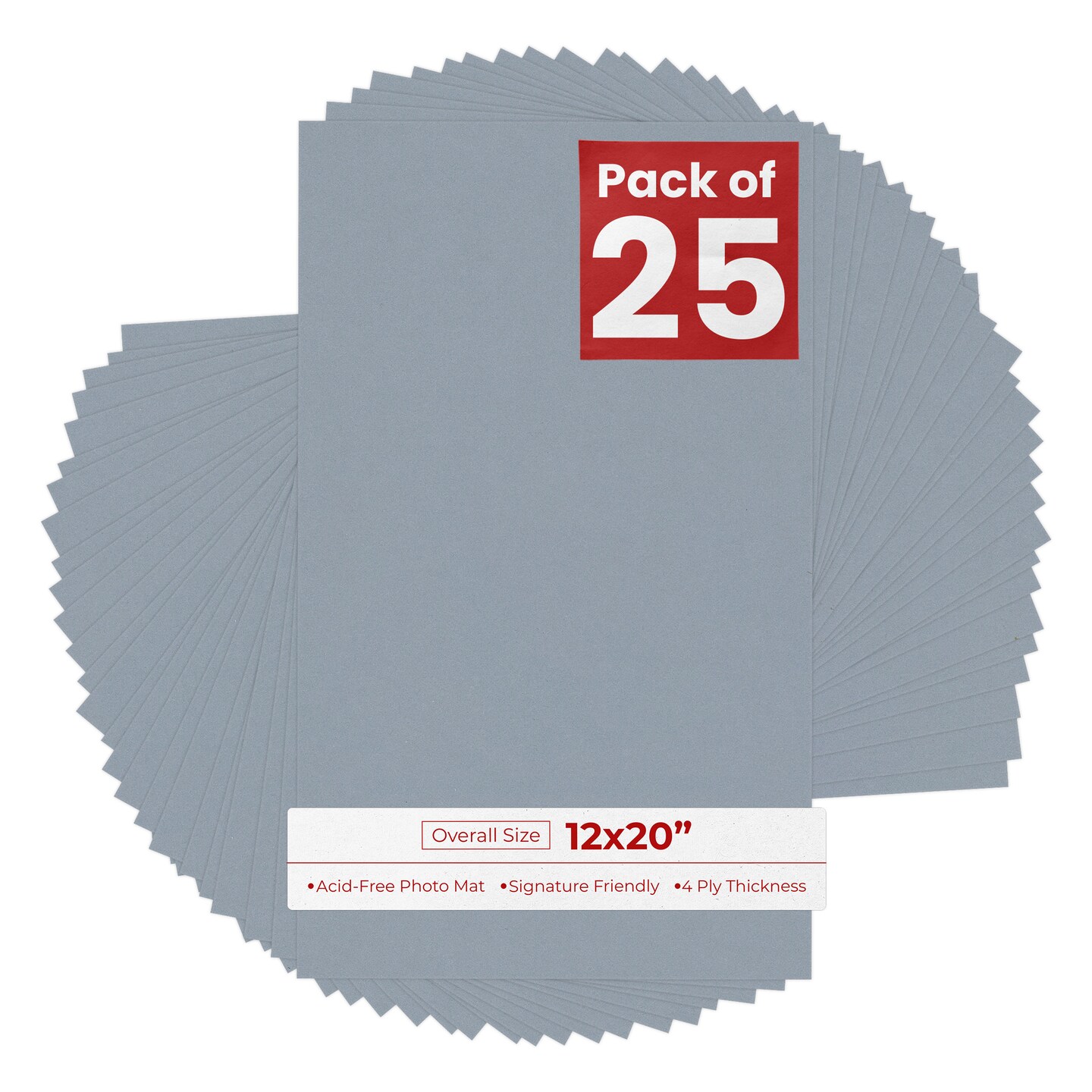Mid Grey 12x20 Uncut Mat Board - Blank Sheets, No Opening, Color: Grey ...