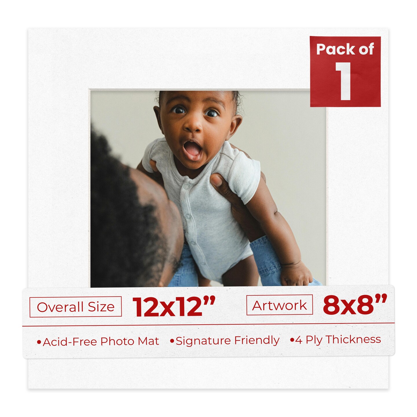 White with Black Core Mat Board for 12x12 Frames - Fits 8x8 Photos ...