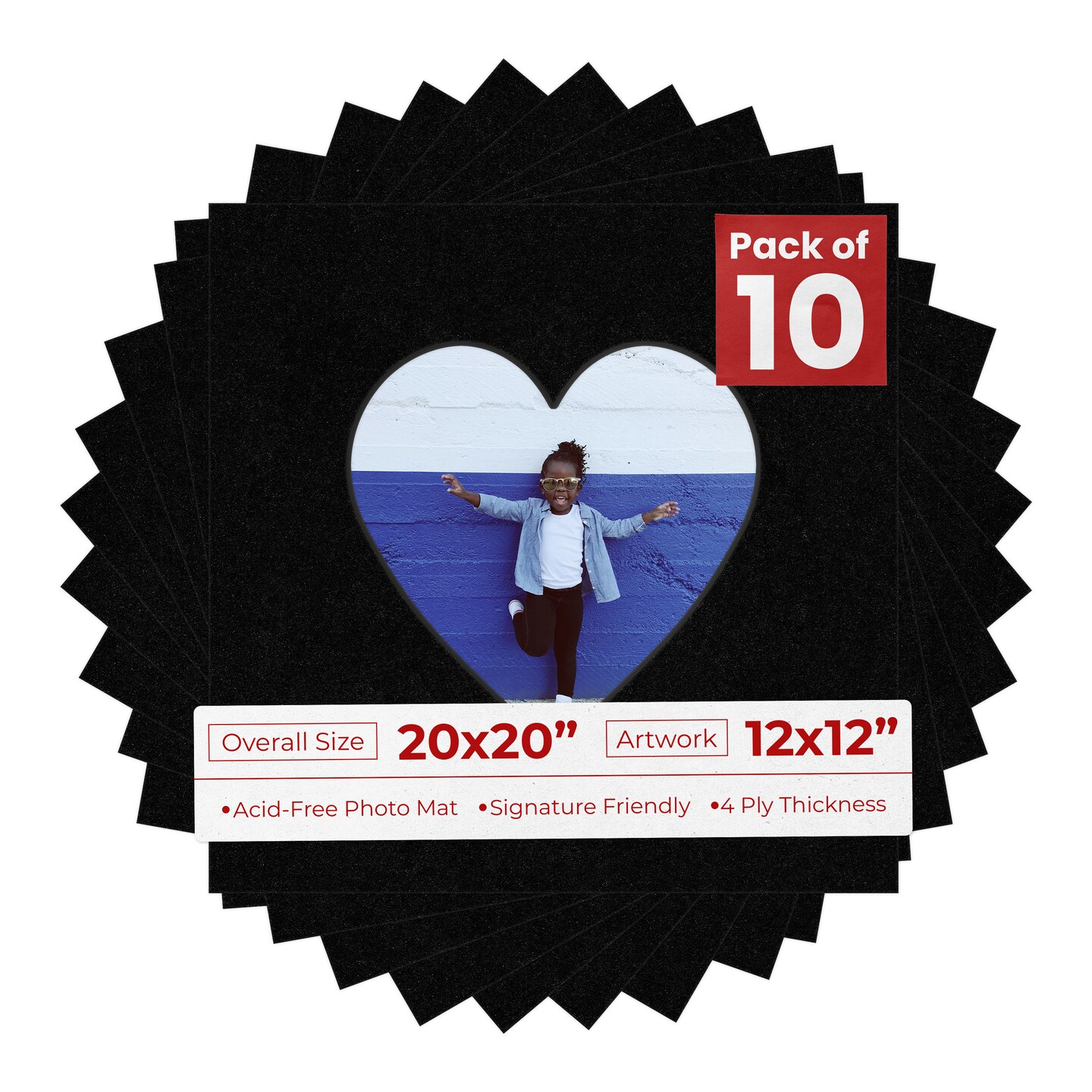 Black with Black Core Mat Board for 20x20 Frames - Heart Opening for ...