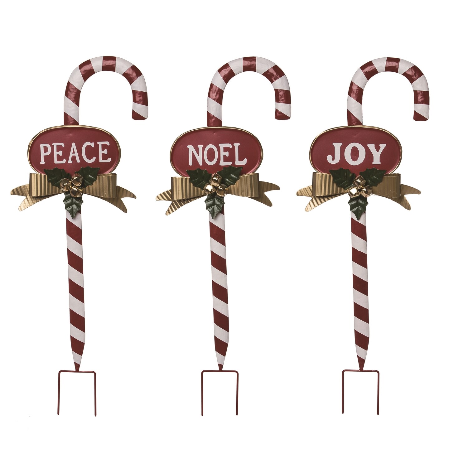Metal Candy Cane Set of 3 Christmas Home Decorations, Color: Red, Count ...