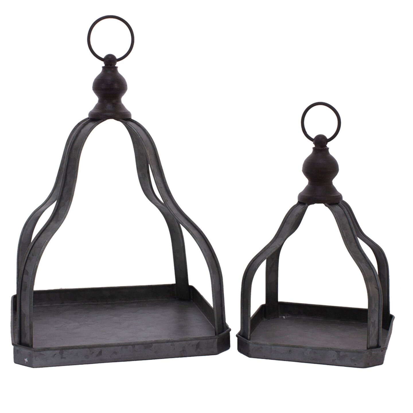 Contemporary Home Living Set of 2 Gray And Brown Square Open Lanterns ...