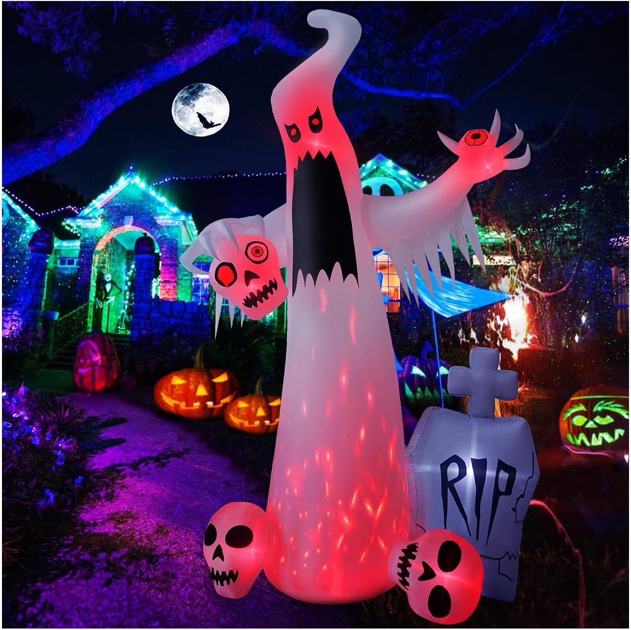12 FT Halloween Inflatables Outdoor Halloween Blow Up Yard( white and ...