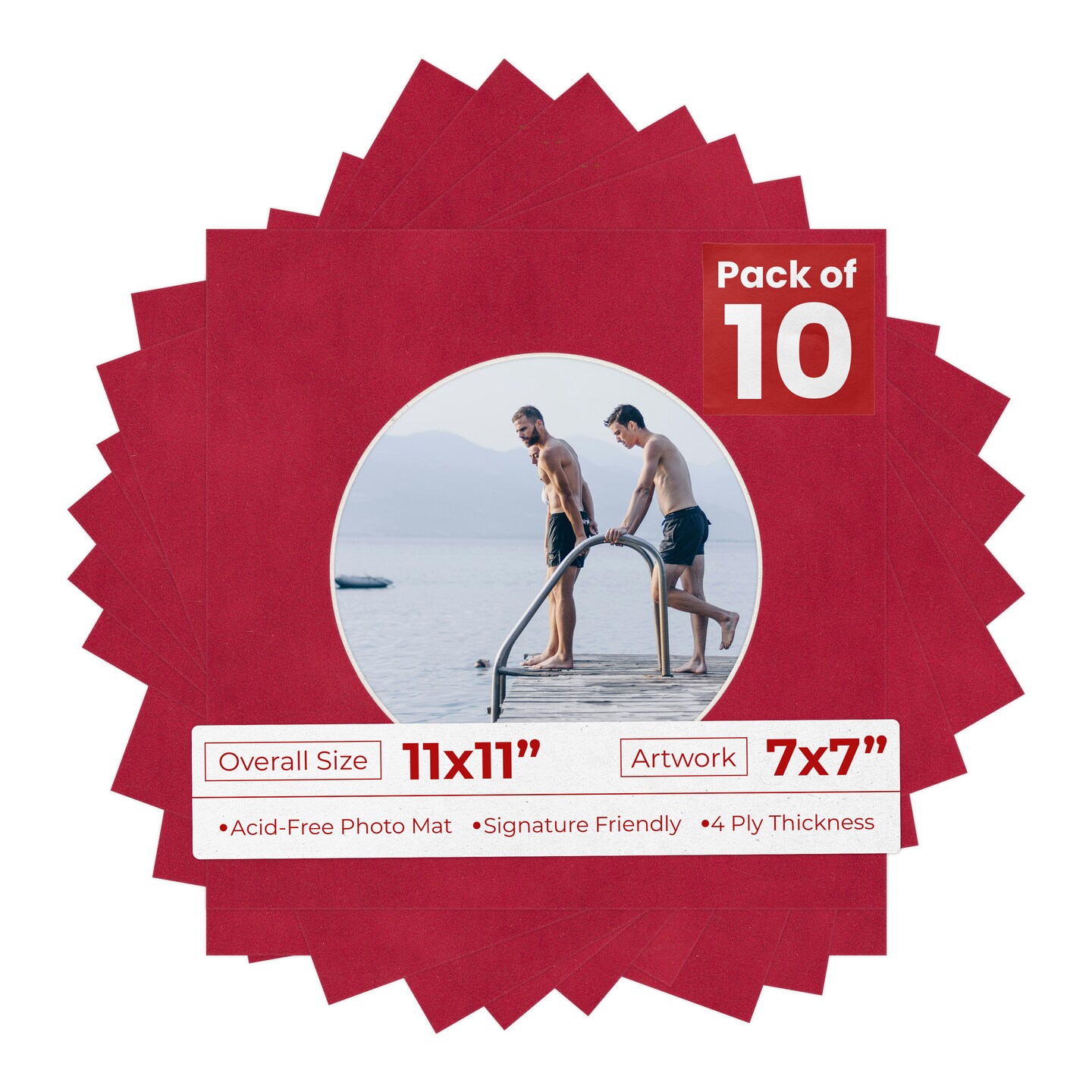 Red Suede Mat Board for 11x11 Frames - Circle Opening for 7x7 Photos ...