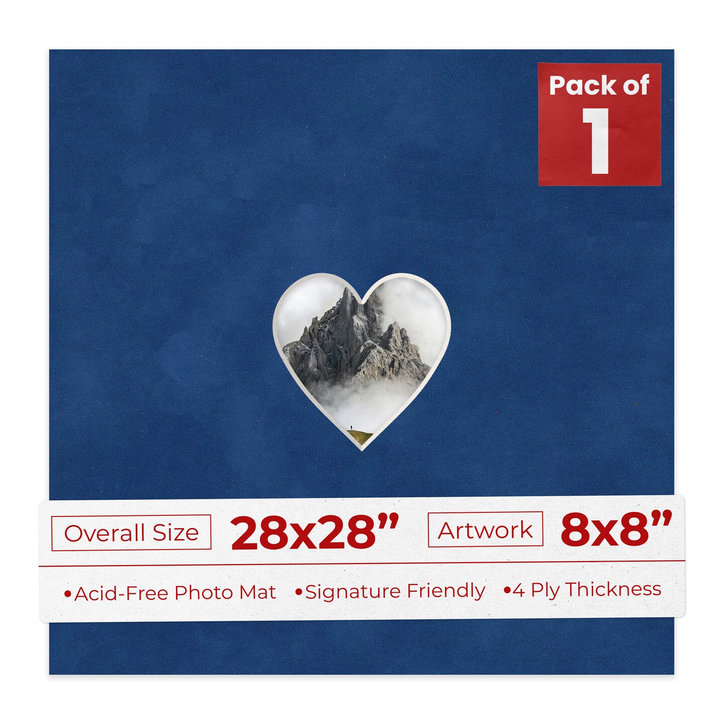 Brooke Blue Suede Mat Board for 28x28 Frames - Heart Opening for 8x8 ...