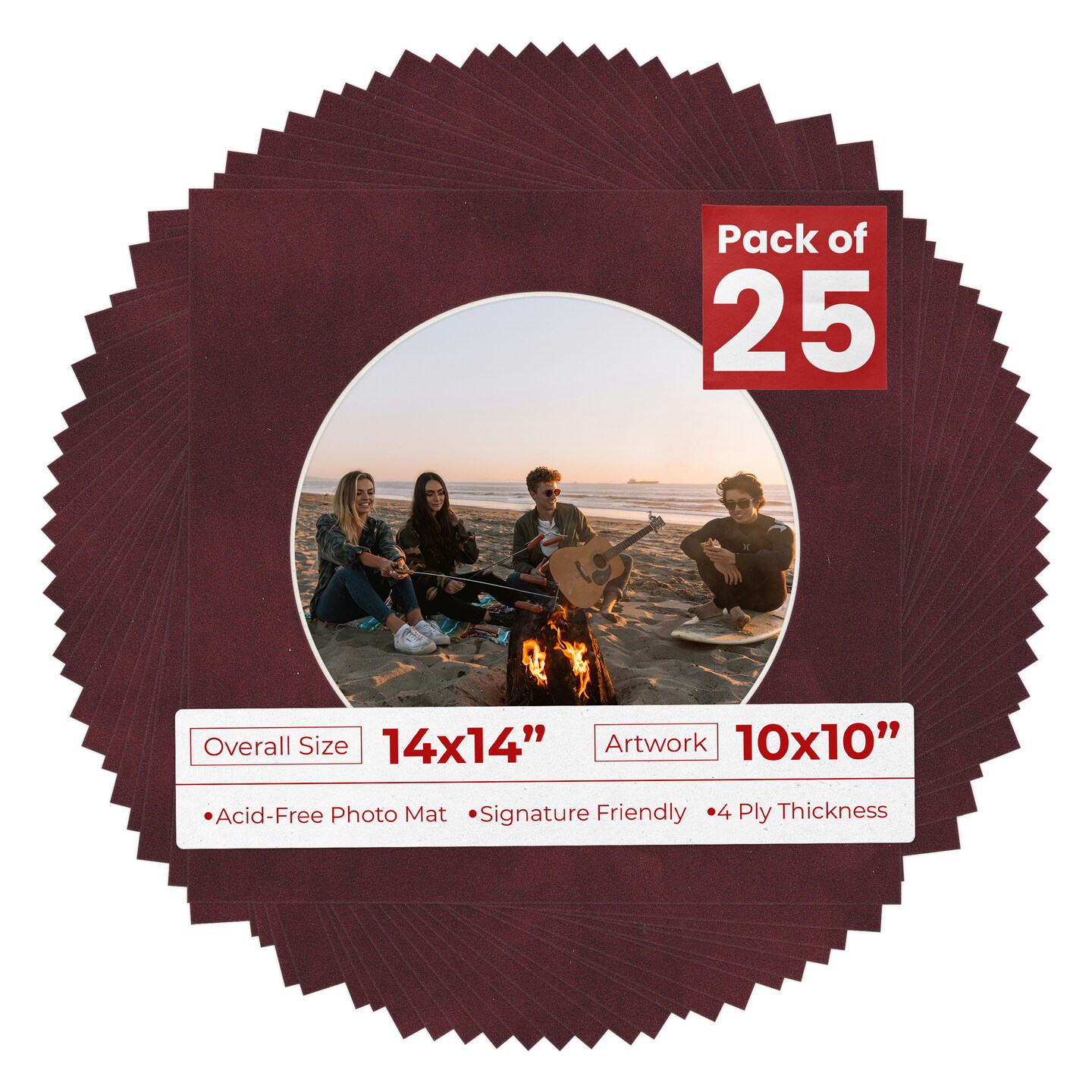 Dark Red Suede Mat Board for 14x14 Frames - Circle Opening for 10x10 ...