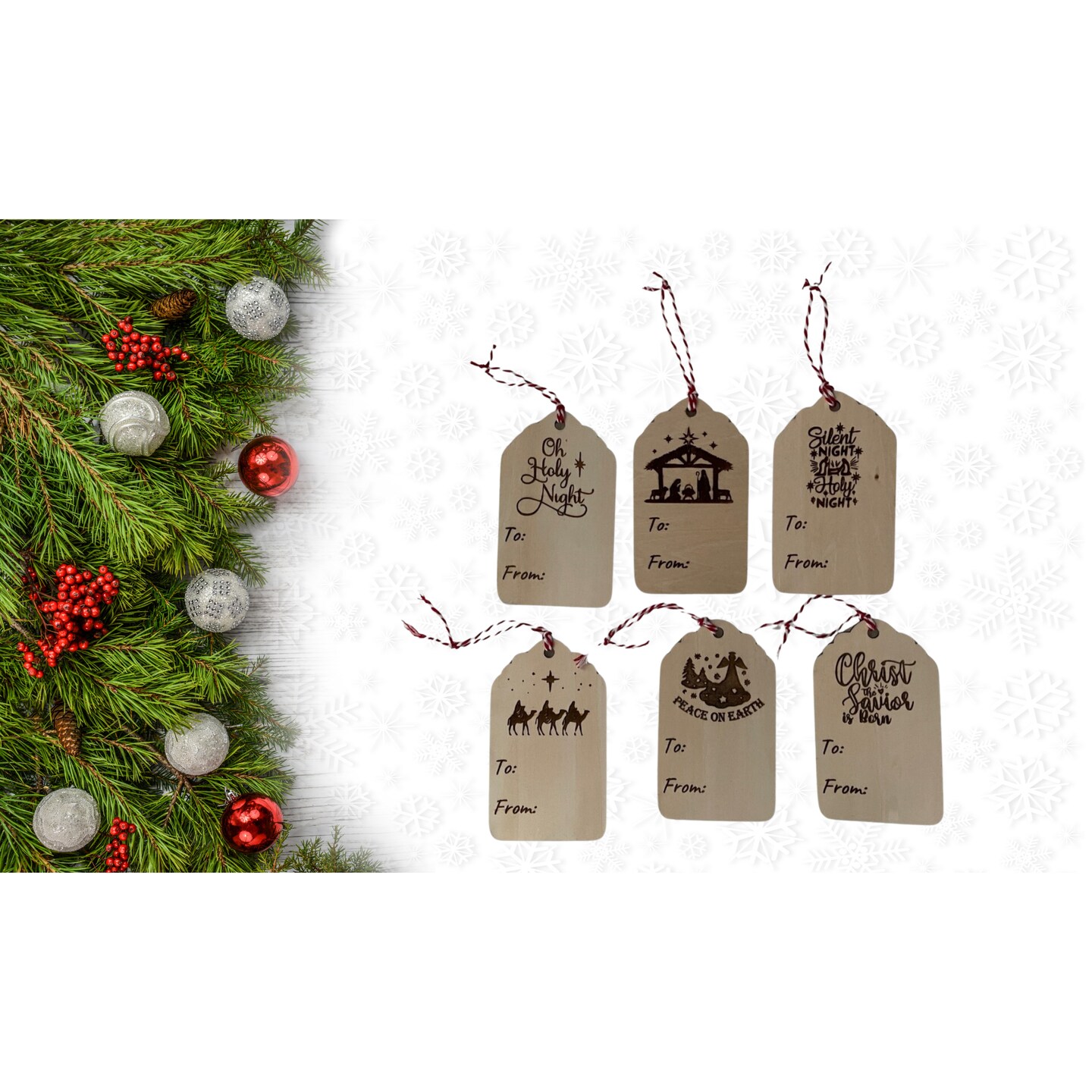 Rustic Nativity Christmas Gift Tags – Set of 6 Engraved Wooden “To and ...