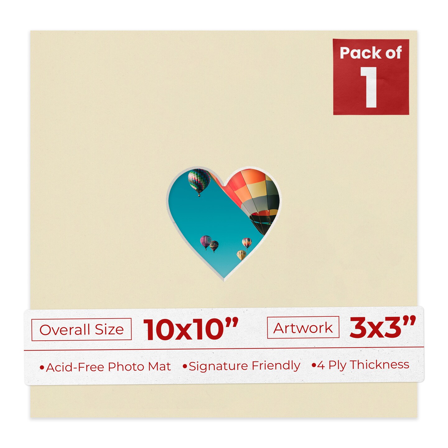 Plume Beige Mat Board for 10x10 Frames - Heart Opening for 3x3 Photos ...