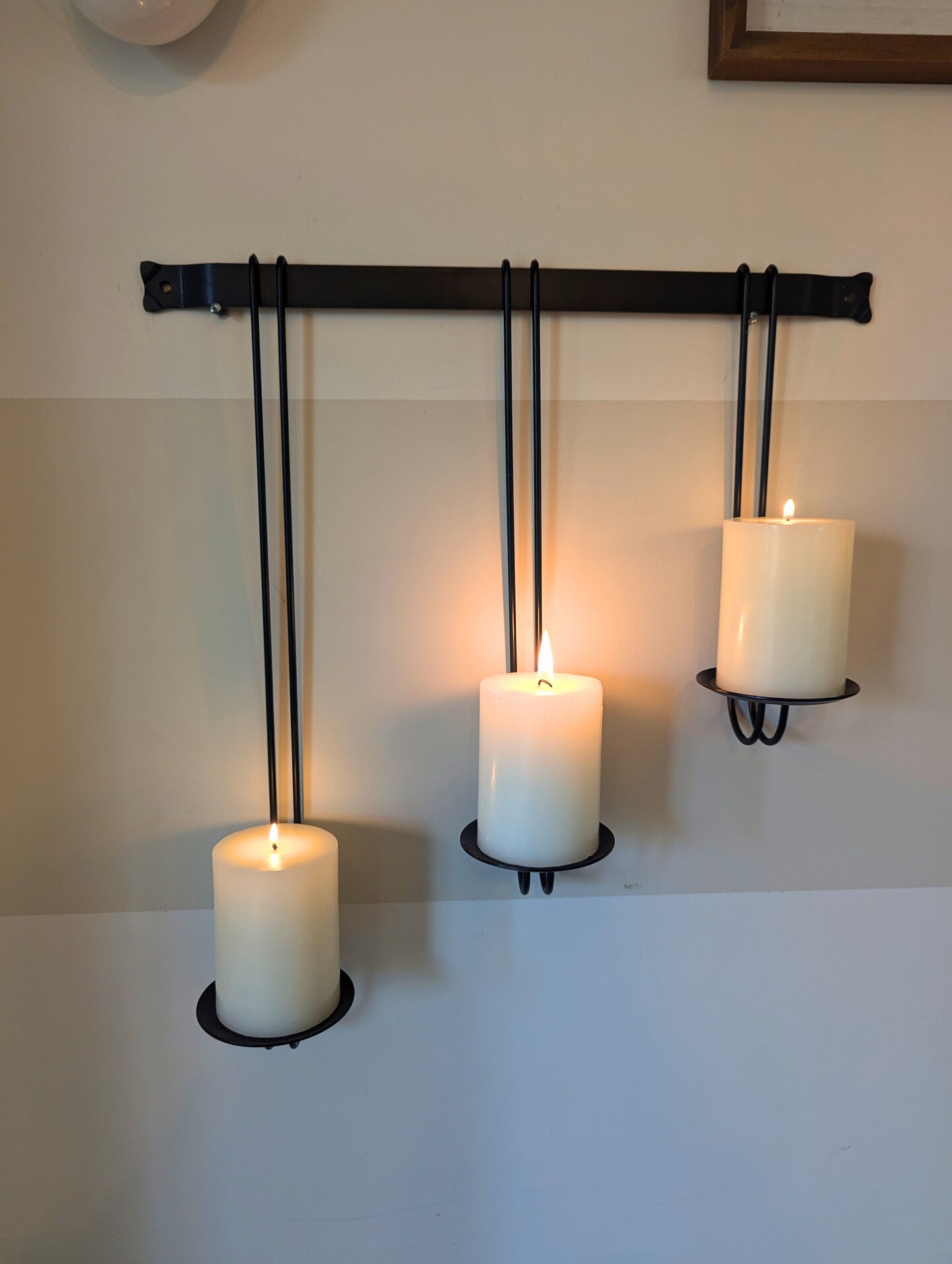 Wrought Iron Pillar Candle Wall Hanger, Black Metal 3 Candle Holder ...
