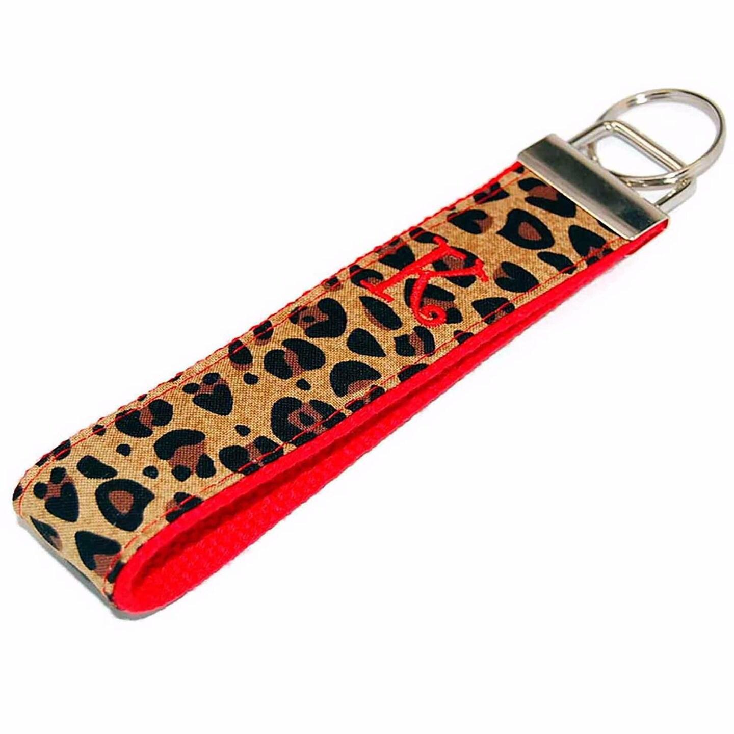 Leopard and Red Monogrammed Keychain - Custom Embroidered Personalized ...