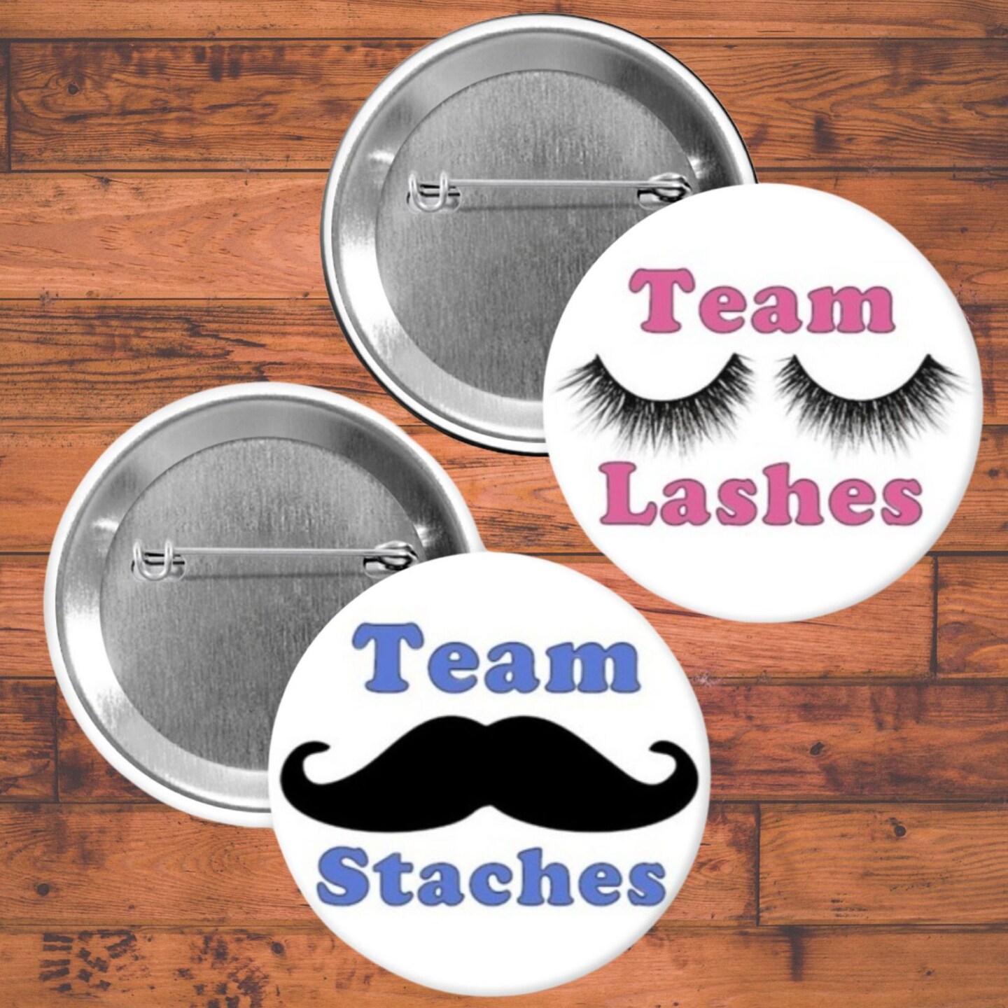 Team Lashes Staches Gender Reveal Party Pins, Gender Reveal Party ...