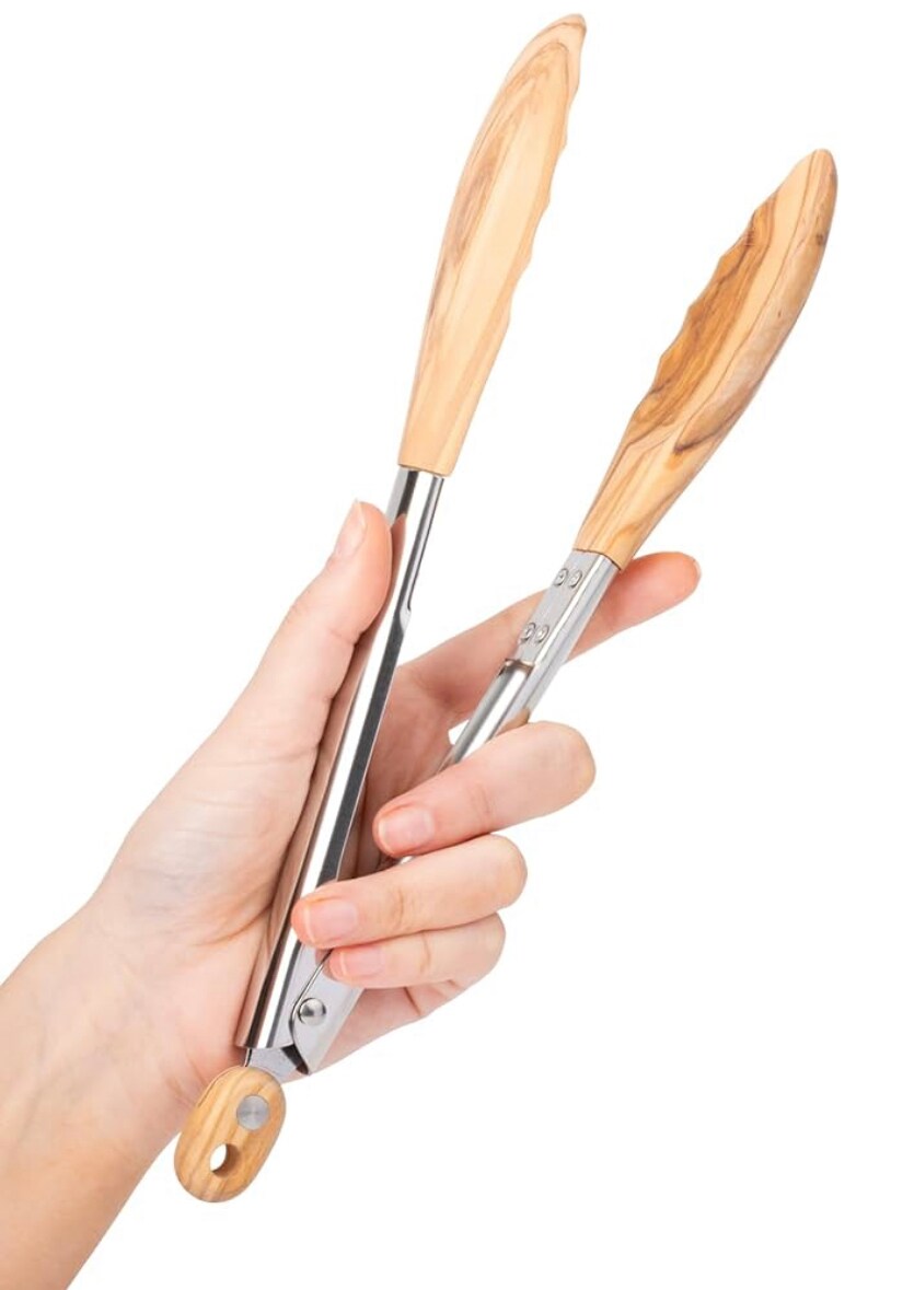 Olive Wood Tongs, Stainless Steel Tong, Wood Salad Tongs, Wood Cooking ...