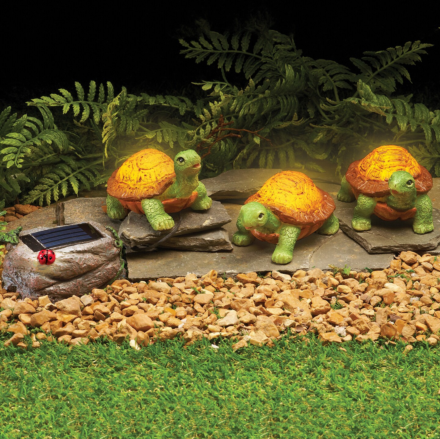 Collections Etc Solar Turtles Garden Figurine - Set of 3, Color: Green ...
