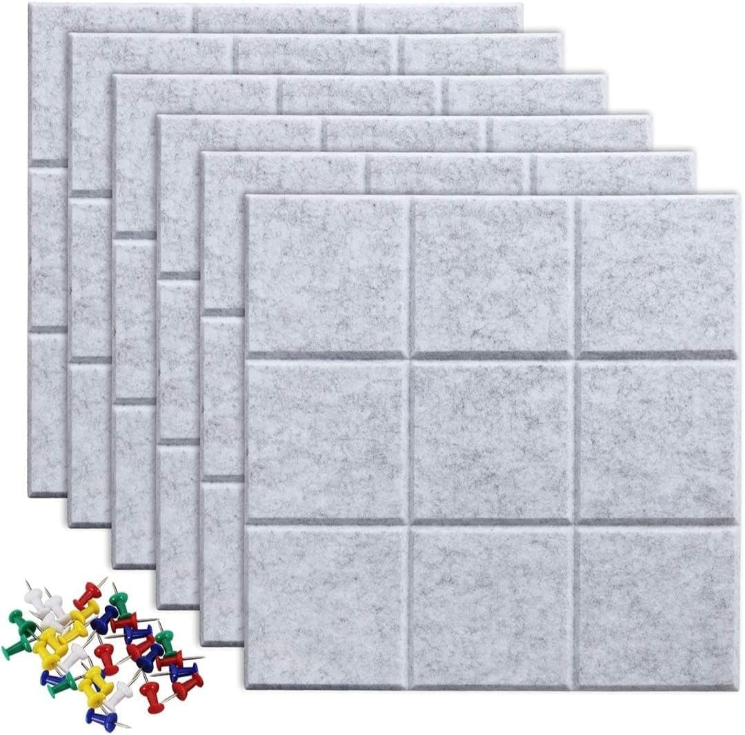 Felt Pin Board Tiles Pack of 6, 11.8"x11.8" Square Light Grey Cork ...