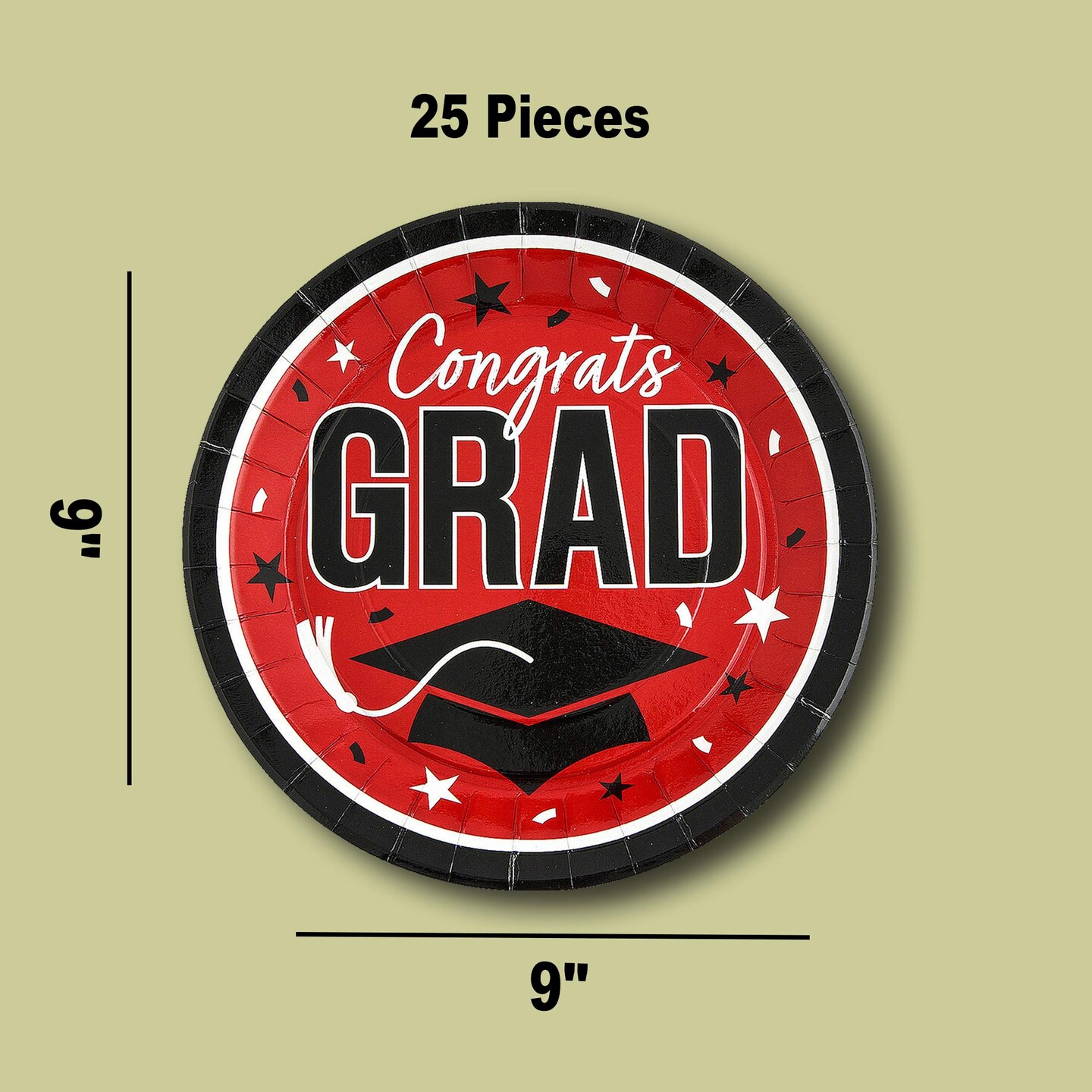 25 Count Red Congrats Grad Paper Plates 9 Inch Graduation Supplies for ...