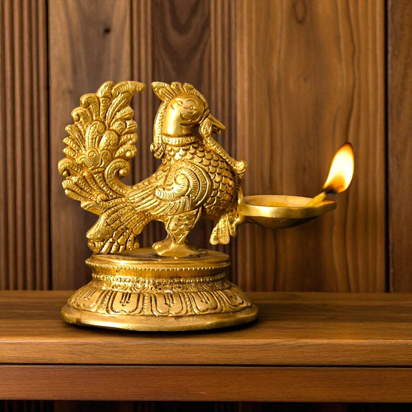 Brass Peacock Diya Annam Deepak Idol Oil Lamp Deepam with Base for Home ...