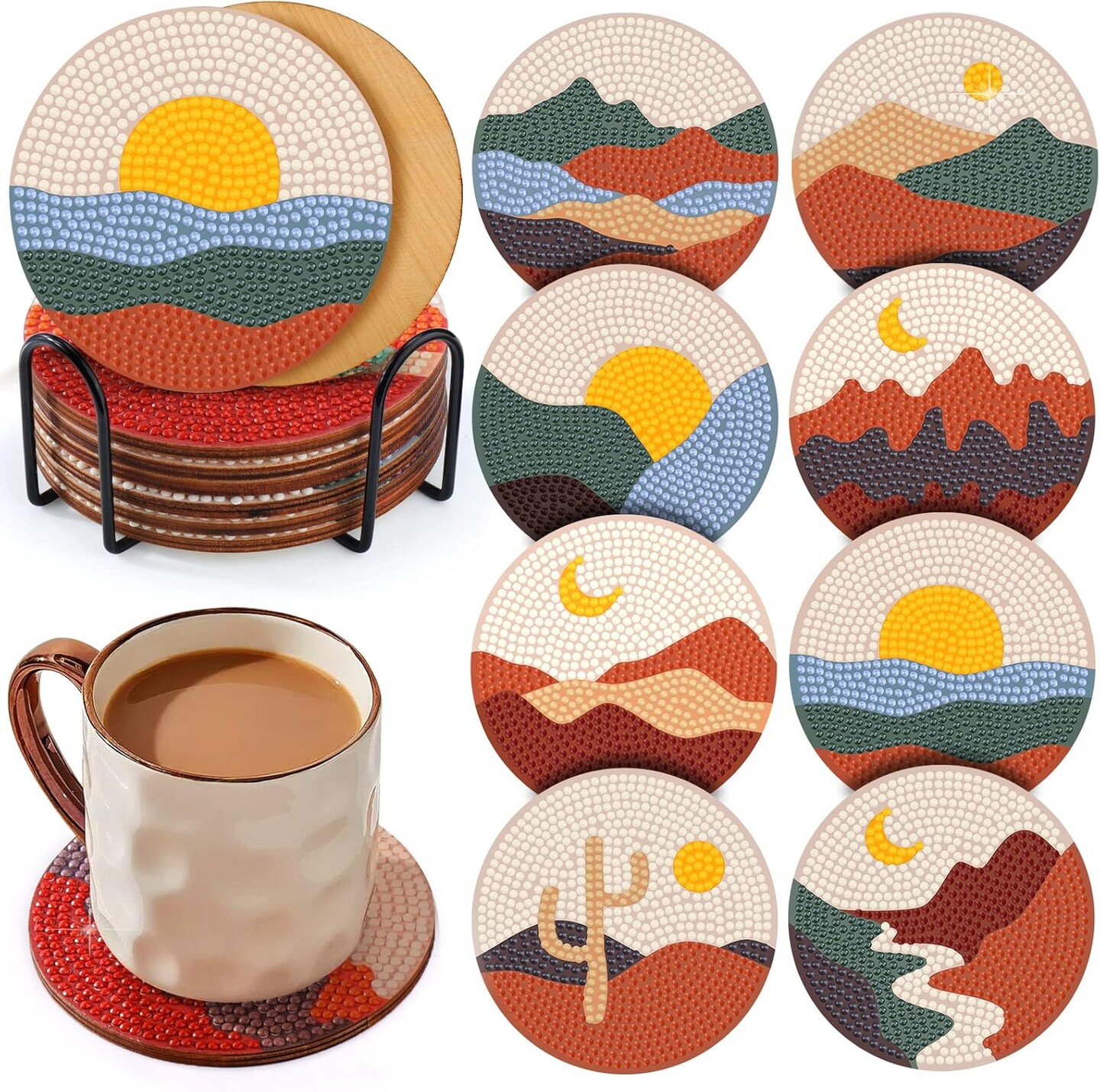8Pcs Abstract Diamond Art Coasters, DIY Boho Small Diamond Art Kits for ...