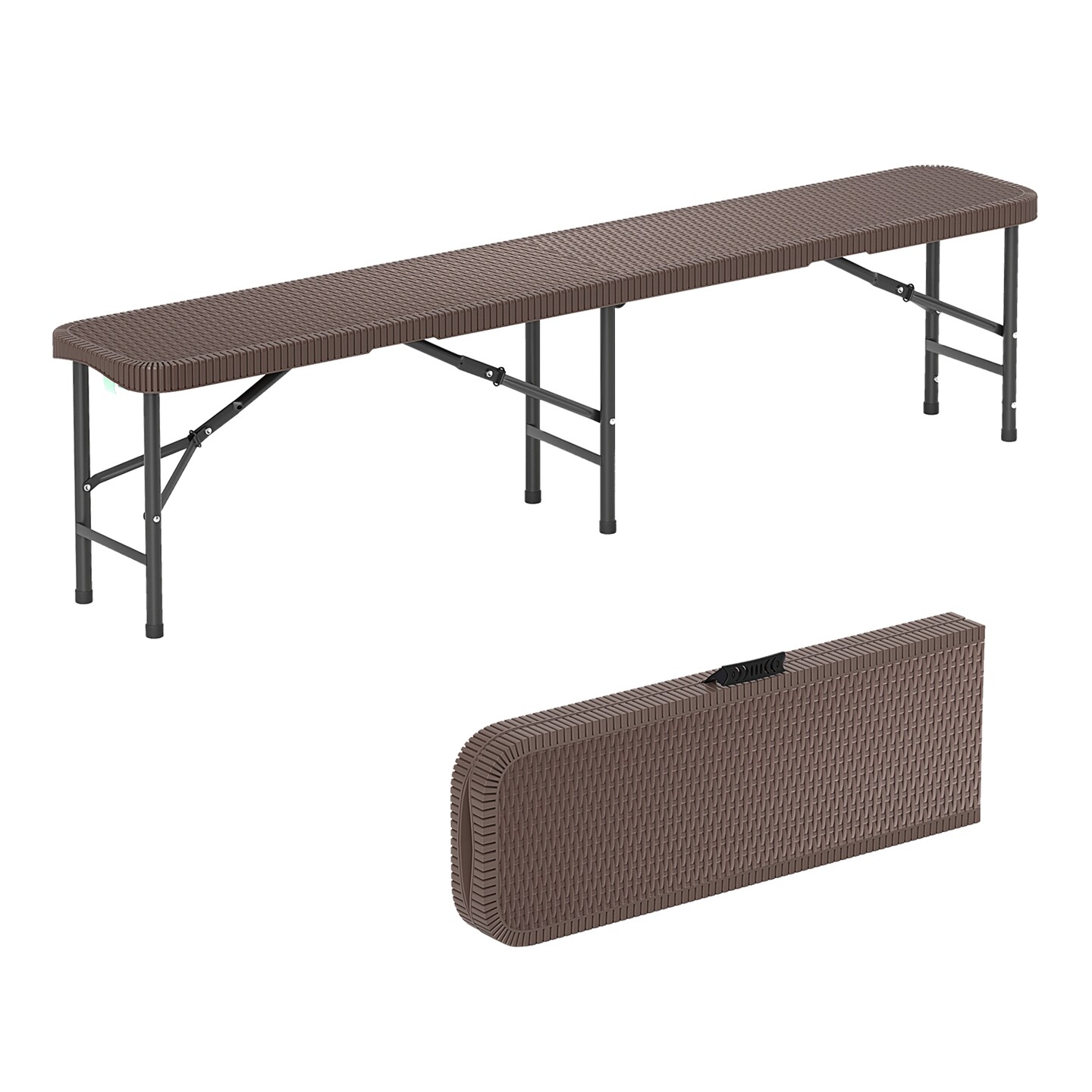 6 Feet Brown HDPE Folding Bench with Metal Legs and Safety Locks and ...