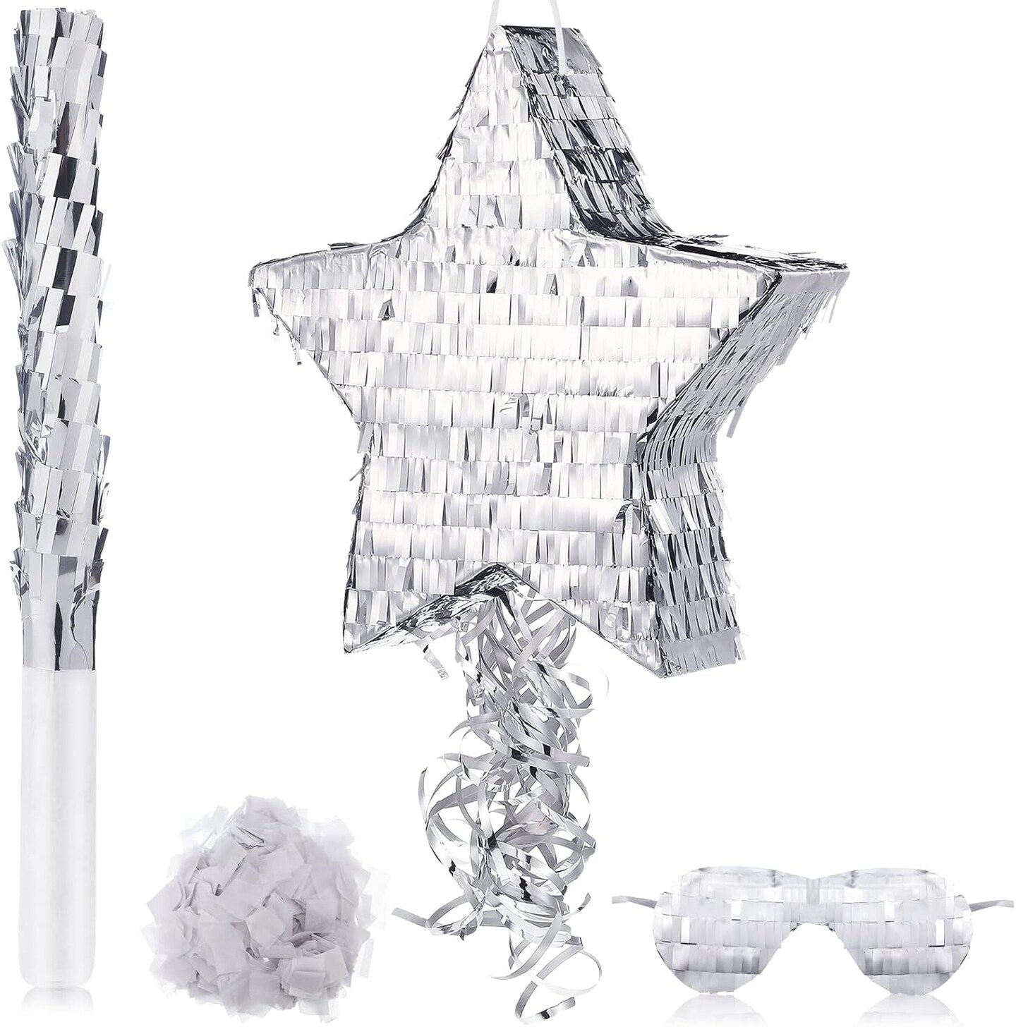 Disco Ball Small Piñata with Stick Blindfold and Confetti, Silver Foil ...