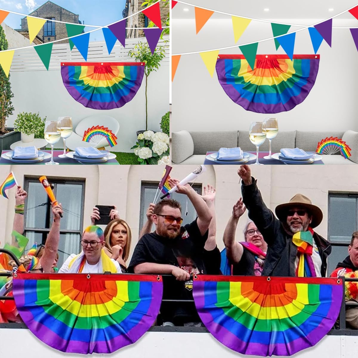 Pride Rainbow Pleated Fan Bunting Flag 1.5 x 3 Ft Gay Pride Rainbow ...