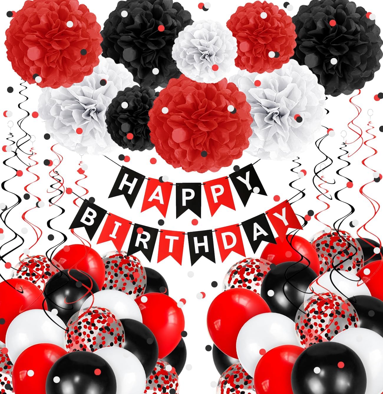 Red and Black Birthday Decorations Kit with Happy Birthday Banner ...