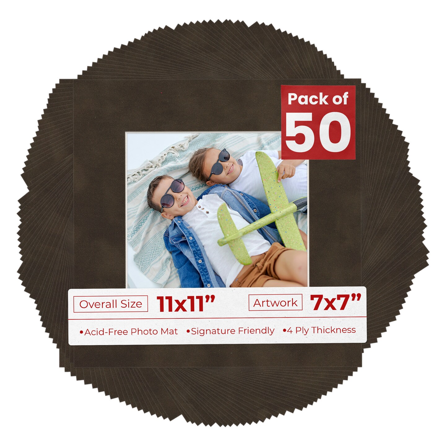 Brown Suede Mat Board for 11x11 Frames - Fits 7x7 Photos, Color: Brown ...