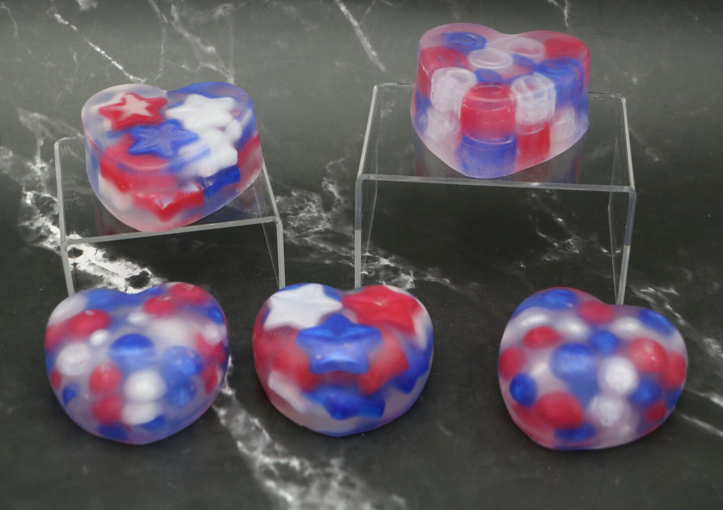 Clear Heart Shaped Soaps filled with Choice of Red, White, Blue Stars ...