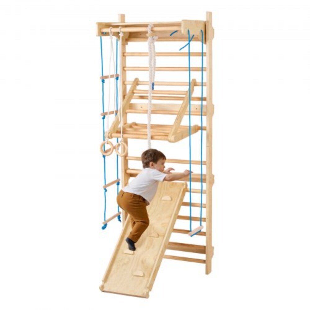 Swedish Ladder Wall Gym, 8-in-1 15 Levels Solid Wood Wall Stall Bars ...