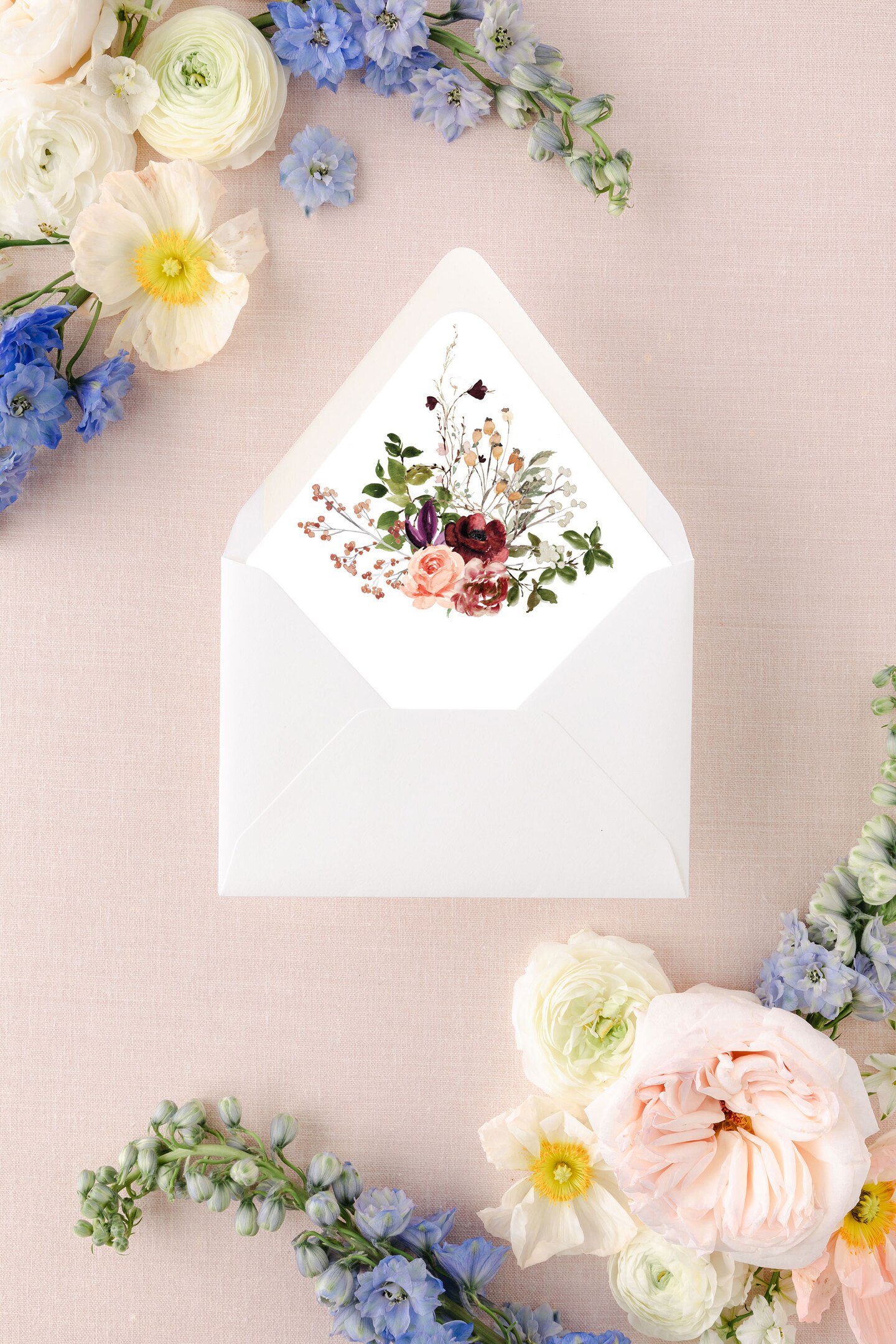 Watercolor Floral Envelope Liner, Wedding Invitation Envelope Liner ...