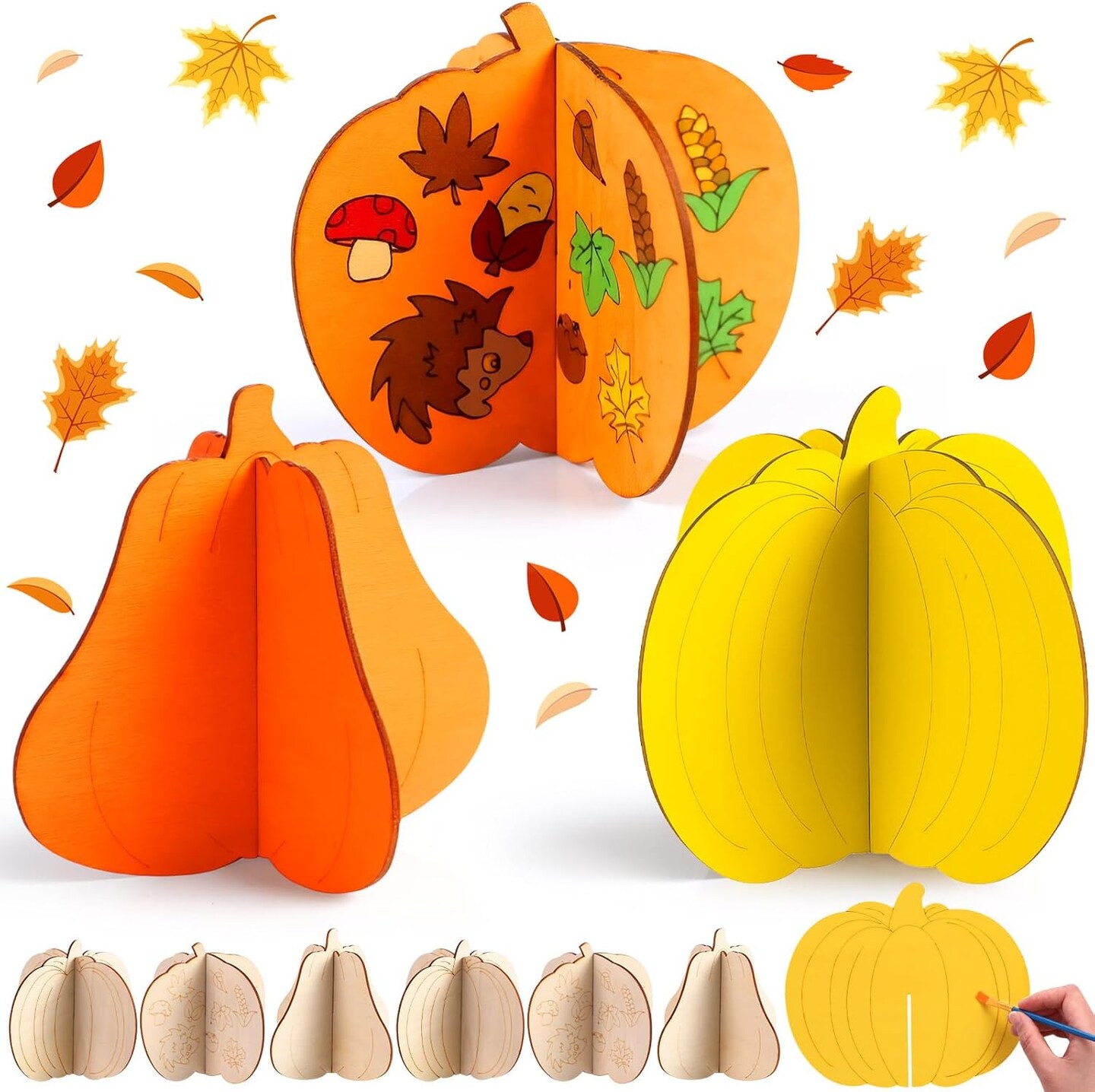 24 Pcs Fall Crafts Kit Wooden 3D Pumpkin Cutouts(natural wood color)7. ...