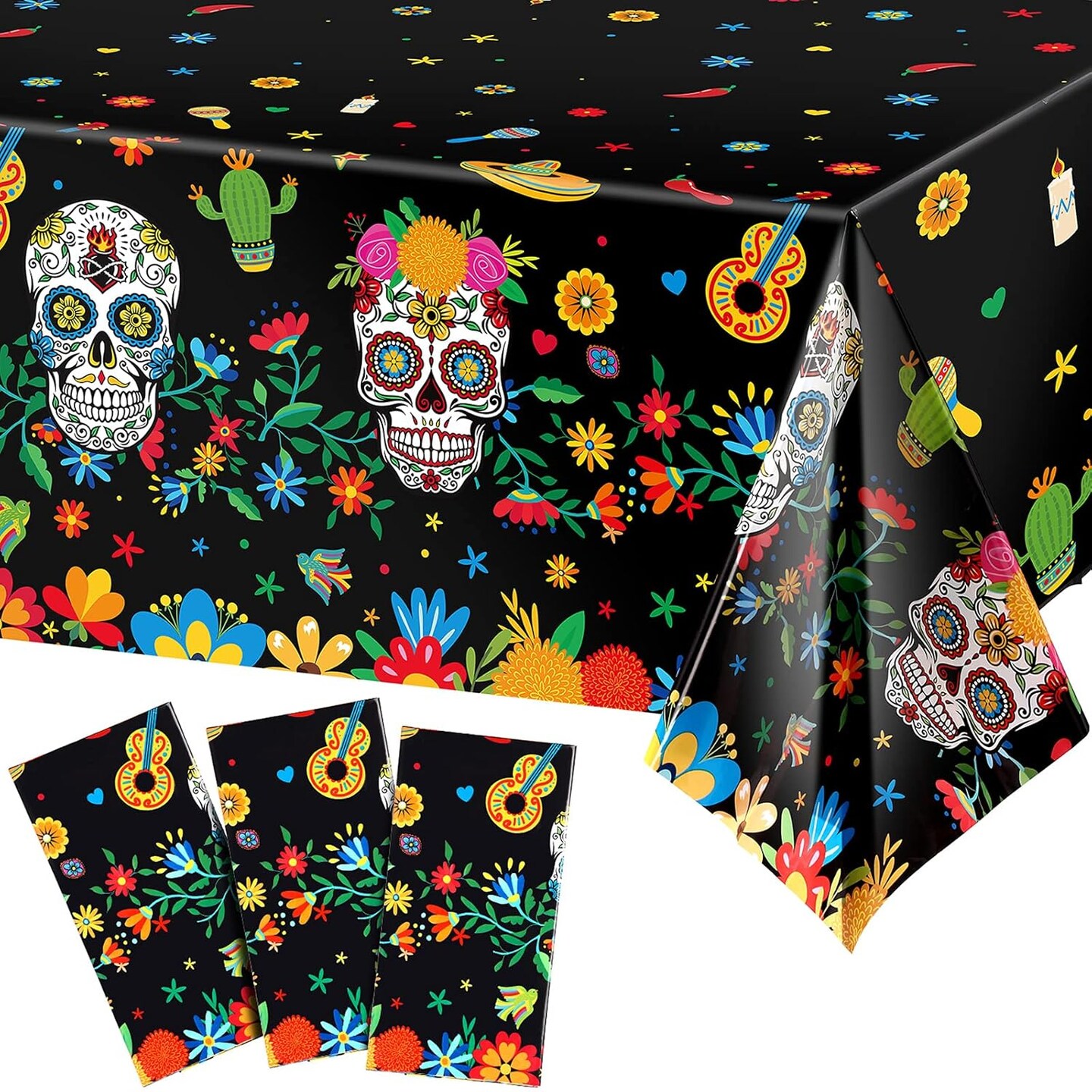 3 Pieces Day of The Dead Plastic Tablecloth Dia De Los Muertos Sugar ...