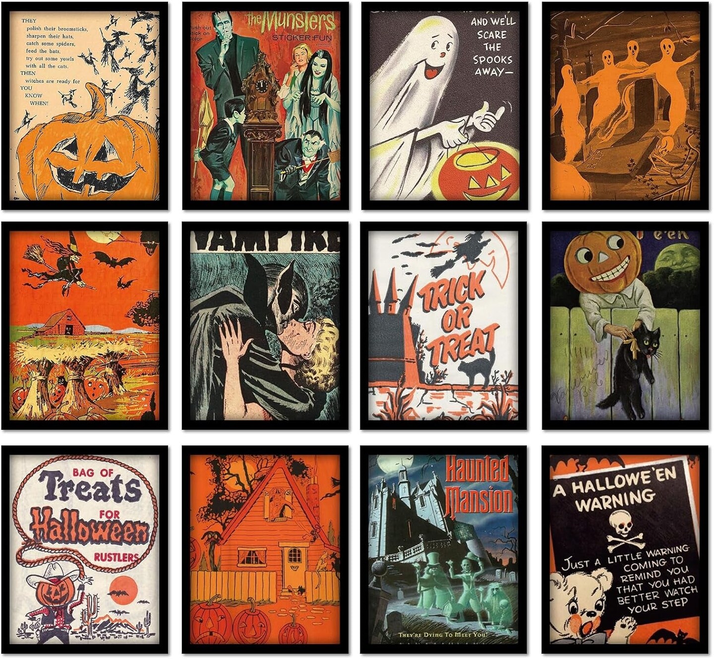 Halloween Wall Art Prints Vintage Halloween Pumpkin Ghost Paper Posters ...