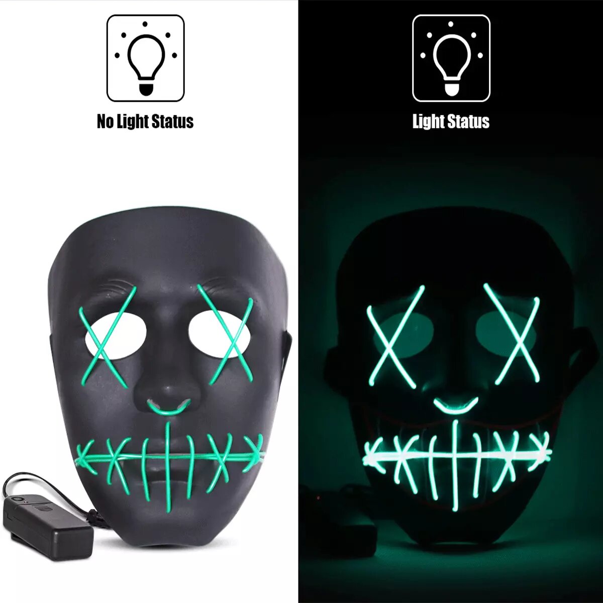 Kitcheniva Halloween Scary Mask Cosplay LED Costume Mask EL Wire Light ...