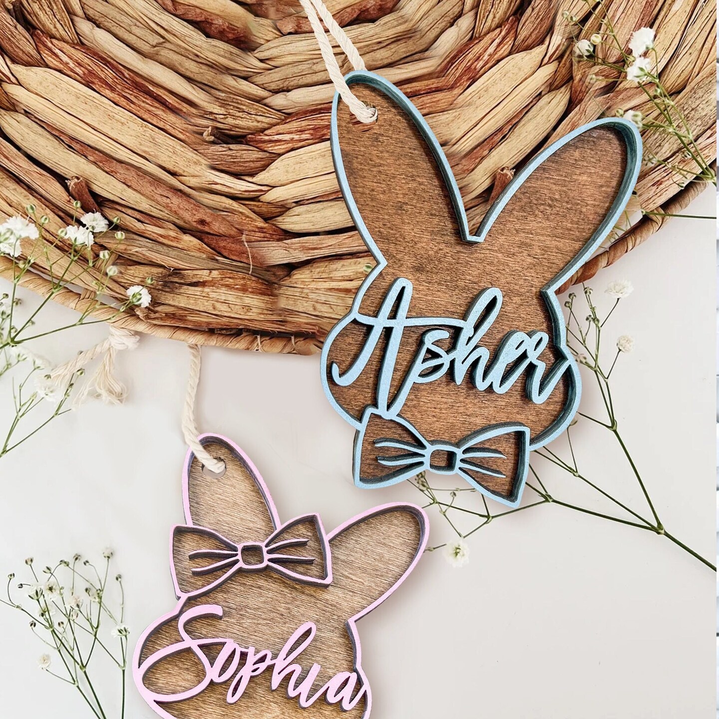 Personalized Easter Basket Tags With Cute Wooden Box, Custom Boy or ...