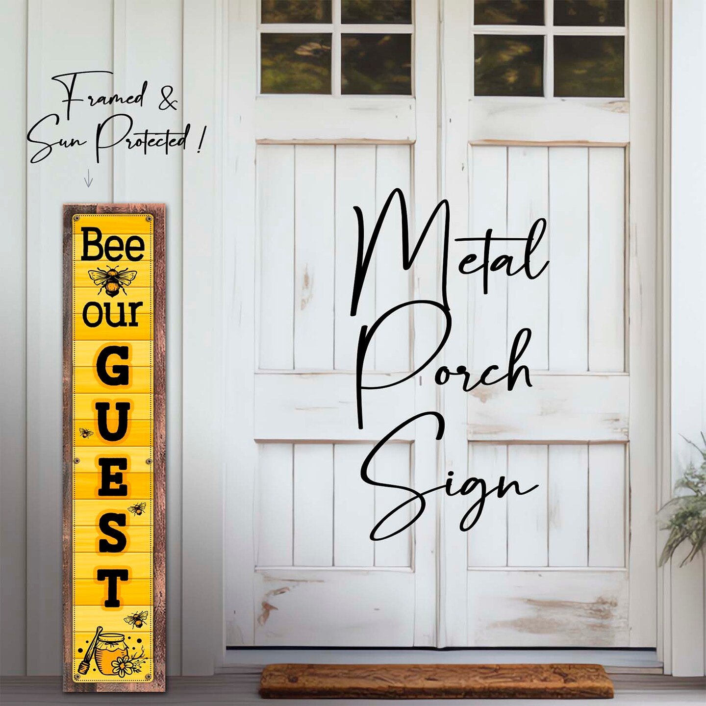 Bee Our Guest Framed Sun Protected Metal Porch Sign; Beekeeper ...
