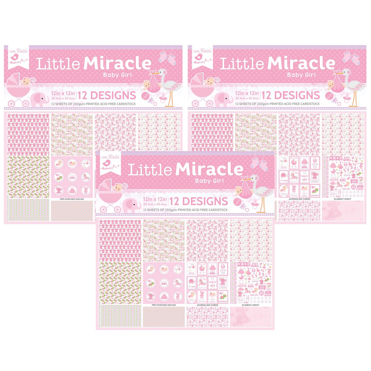 Pack of 3 - Little Birdie Little Miracle Cardstock Pack 12"X12" 12/Pkg ...