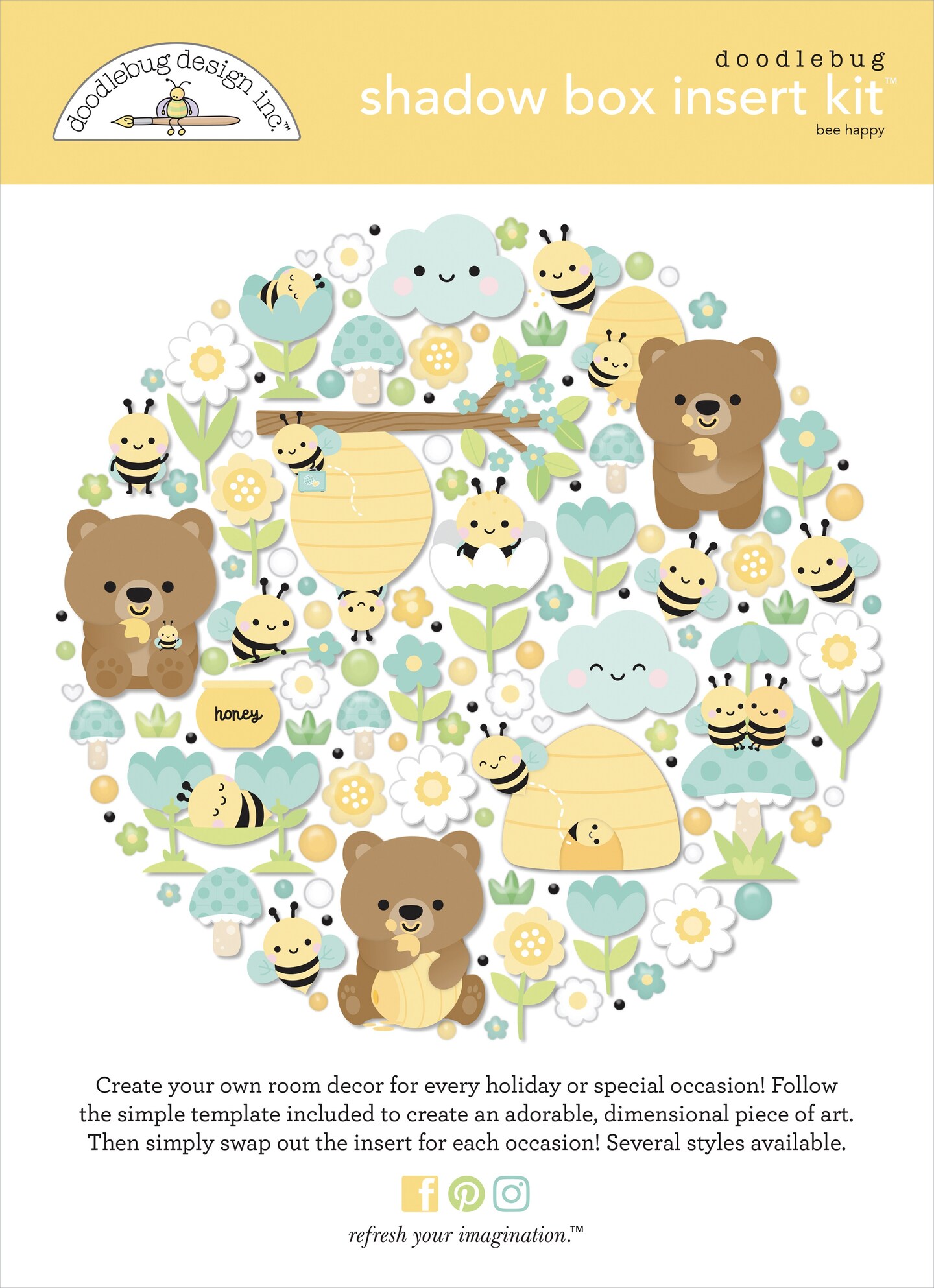 Doodlebug Design Shadow Box Insert Kit-Bee Happy, Count: 1 | Michaels