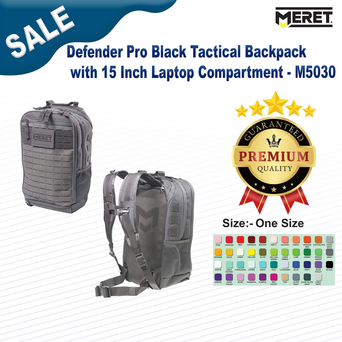 MERET® Defender Pro Black Tactical Backpack with 15 Inch Laptop ...