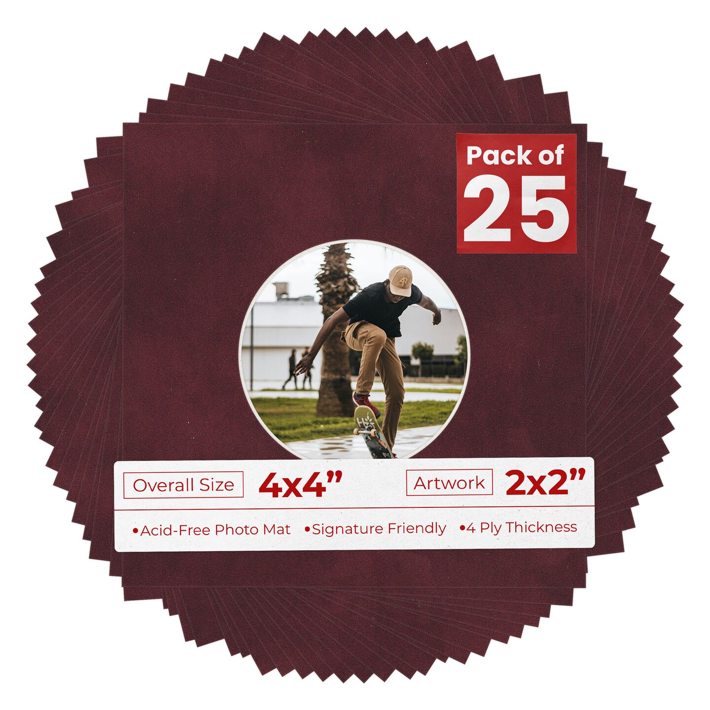 Dark Red Suede Mat Board for 4x4 Inch Frames - Circle Opening for 2x2 ...