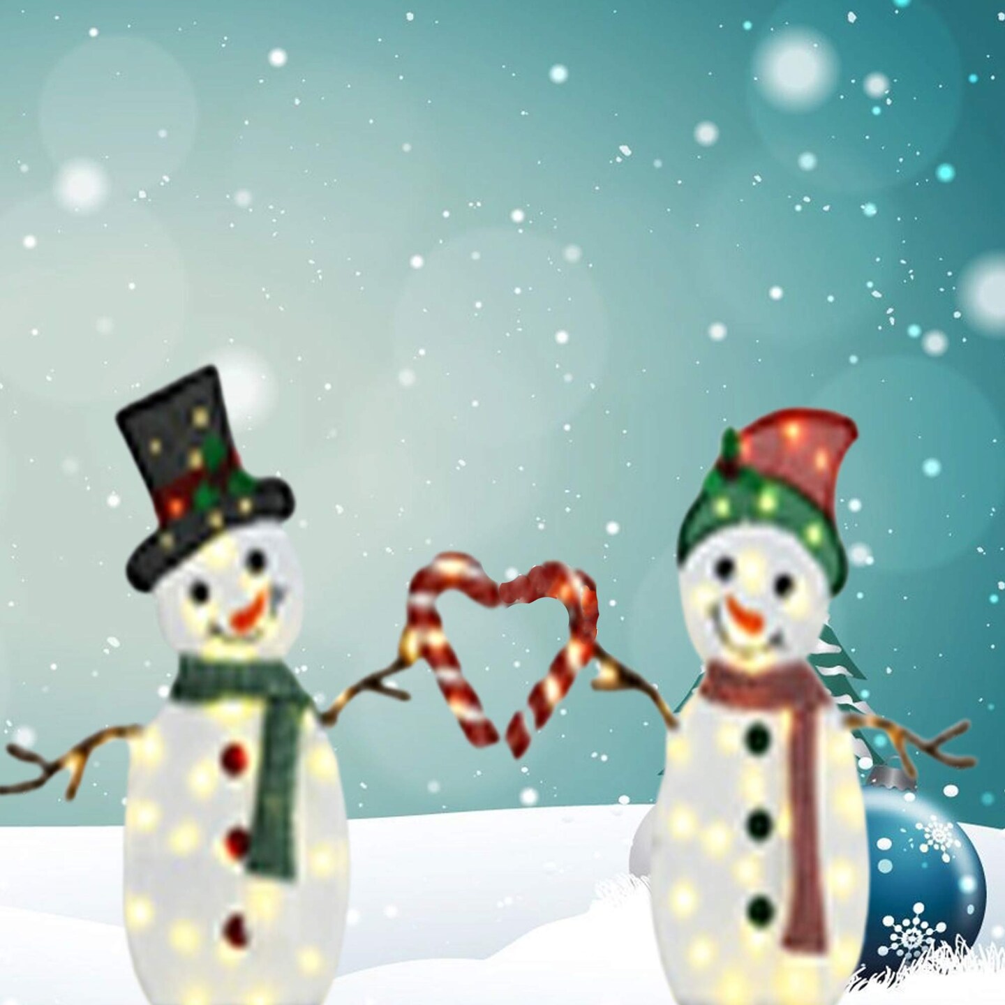 Light-Up Heart Snowman Duo 30" & 32" Tall Christmas Display Set | Michaels