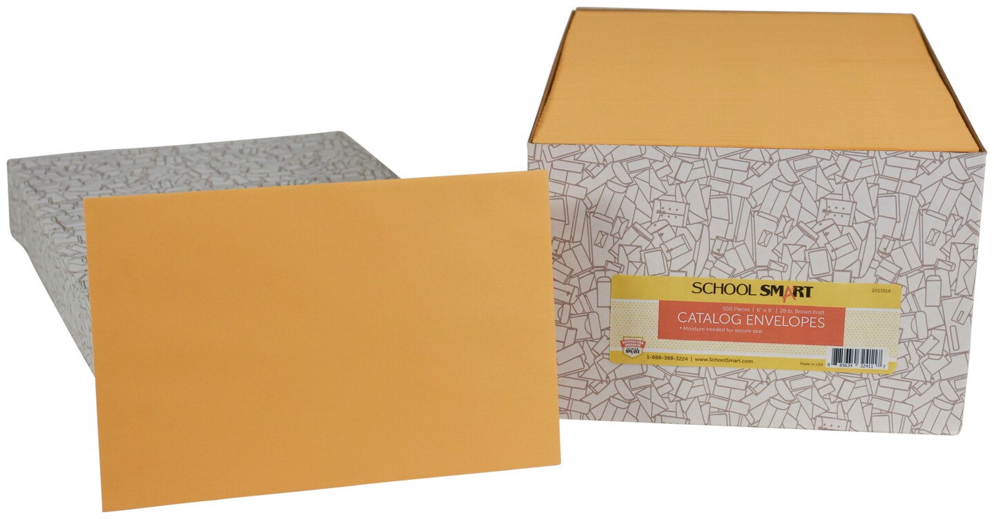 School Smart No Clasp Envelopes with Gummed Flap, 6 x 9 Inches, Kraft ...