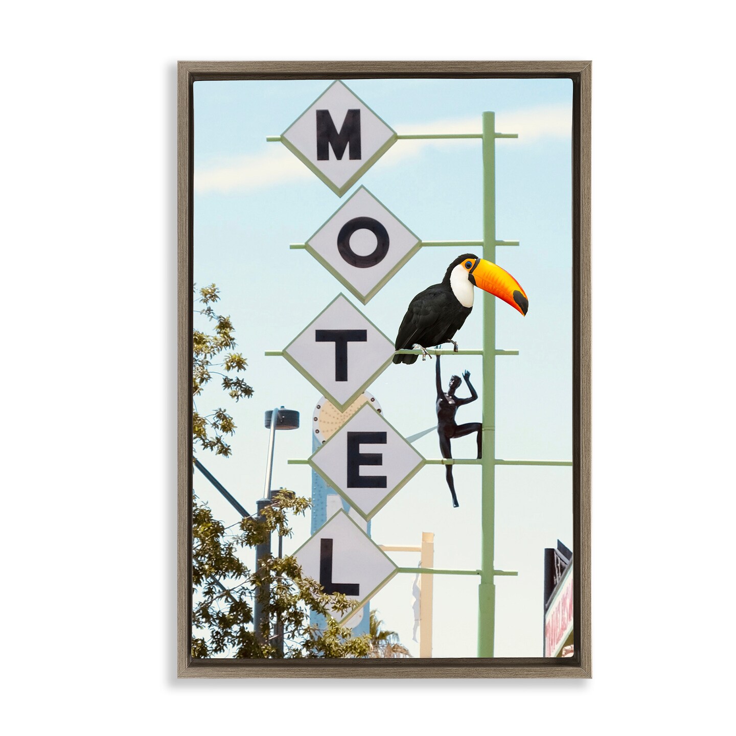 Stupell Industries Toucan on Motel Sign Floating Frame Design by Ashley ...