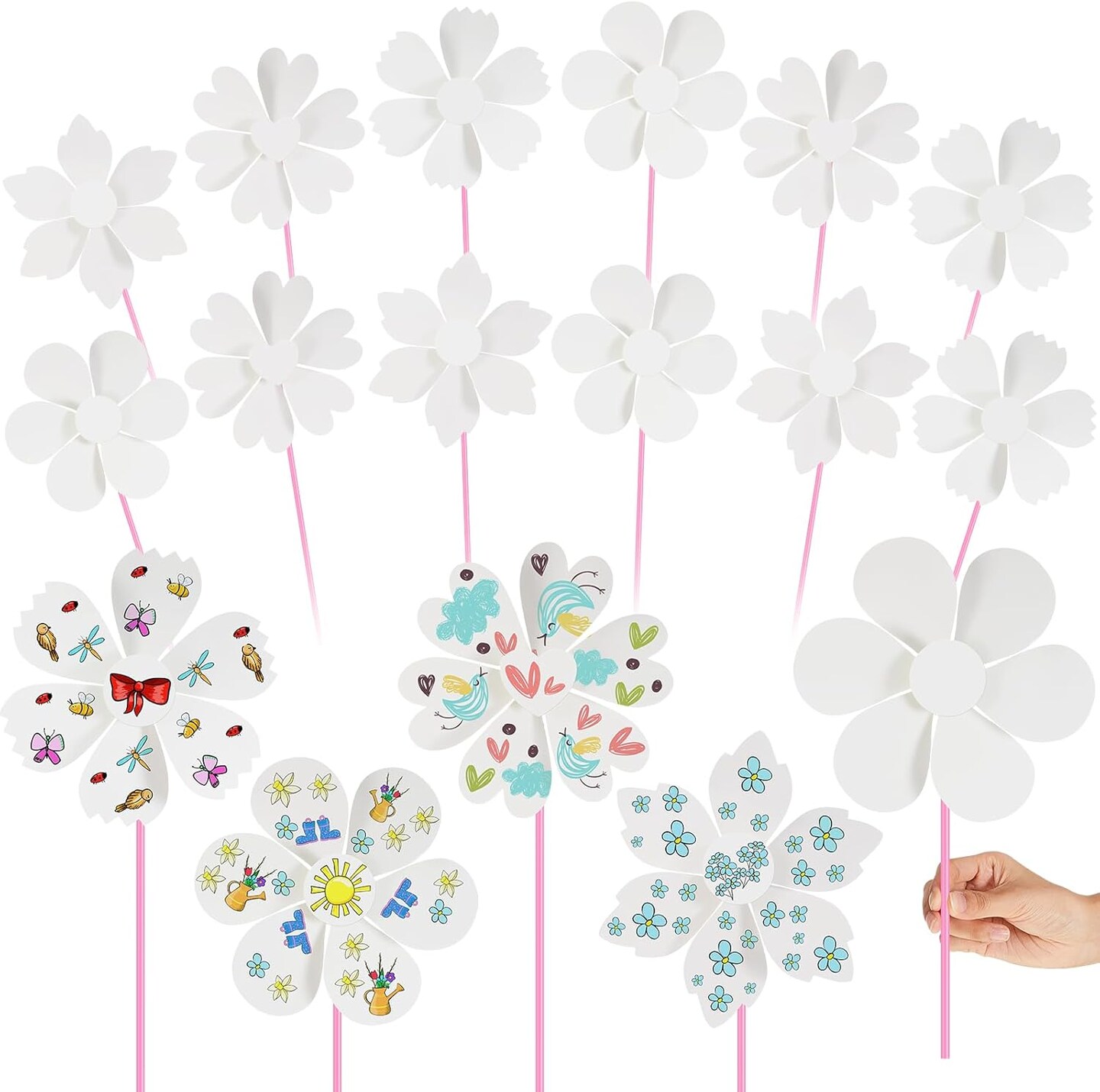 12 Pcs DIY Paper Pinwheels Bulk Make Your Own Pinwheel White Blank ...