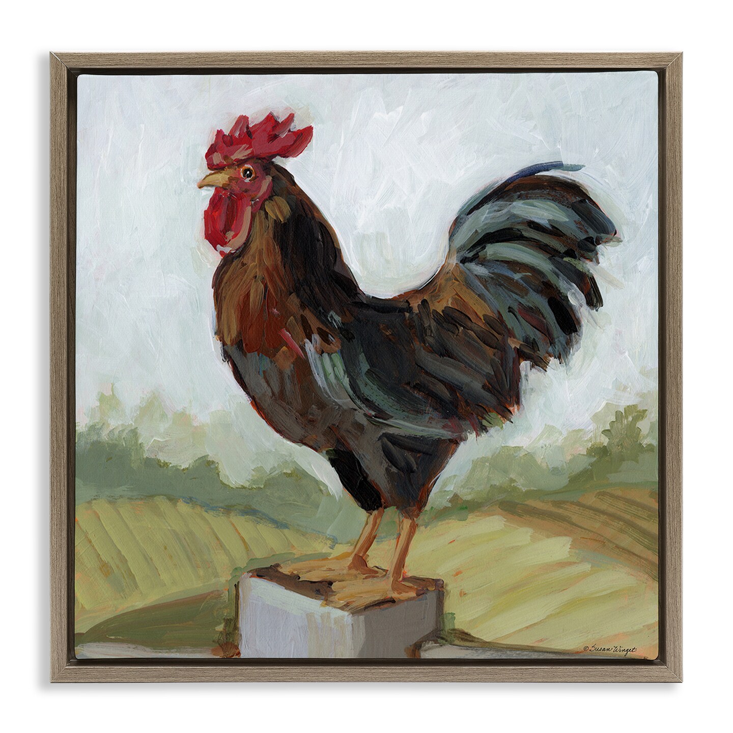 Stupell Industries Rooster Perched On Fence Floating Frame By Susan ...