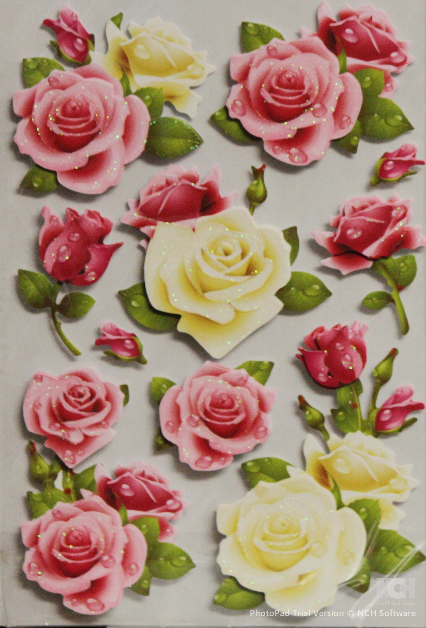 Designer Pink & Cream Roses Dimensional Glittered Stickers | Michaels