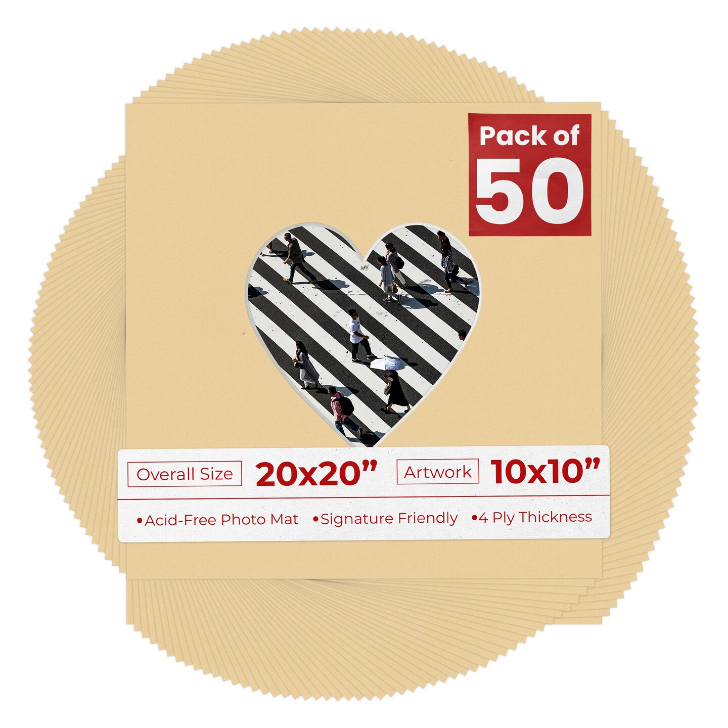 Beige Mat Board for 20x20 Frames - Heart Opening for 10x10 Photos ...