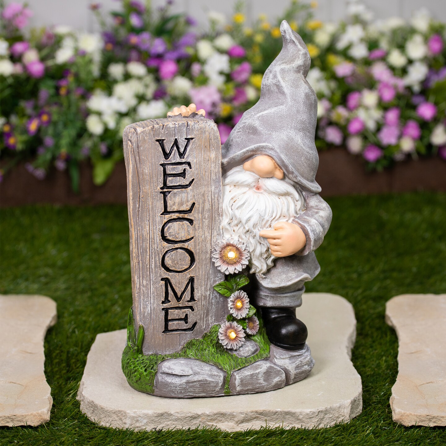 Northlight LED Solar Lighted Gnome Welcome Outdoor Garden Statue - 15.5 ...