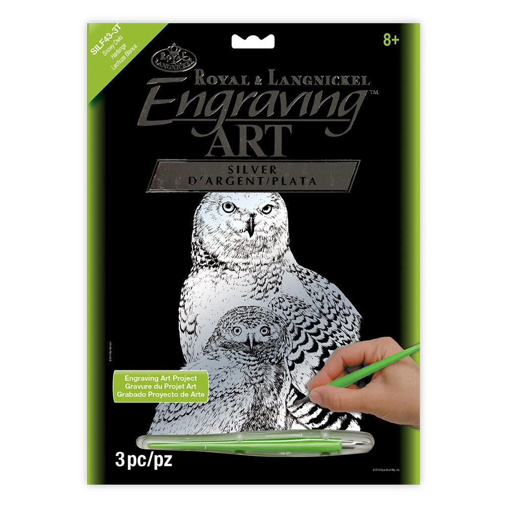 SILF43 | Engraving Art™ 8" x 10" Snowy Owls Silver Foil Project | Michaels
