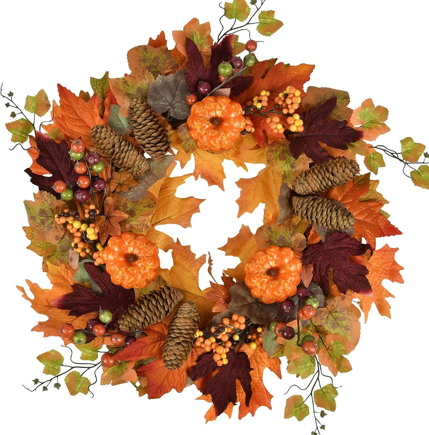 Fall Wreath, 20 Inch Front Door Wreath with Handmade Pine Cones Pumpkin ...